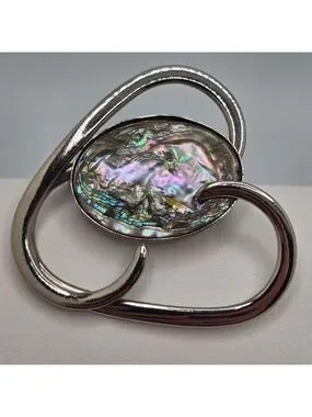 Vintage | Jewelry | Silvertone Oval Abalone Shell Brooch Circular ...